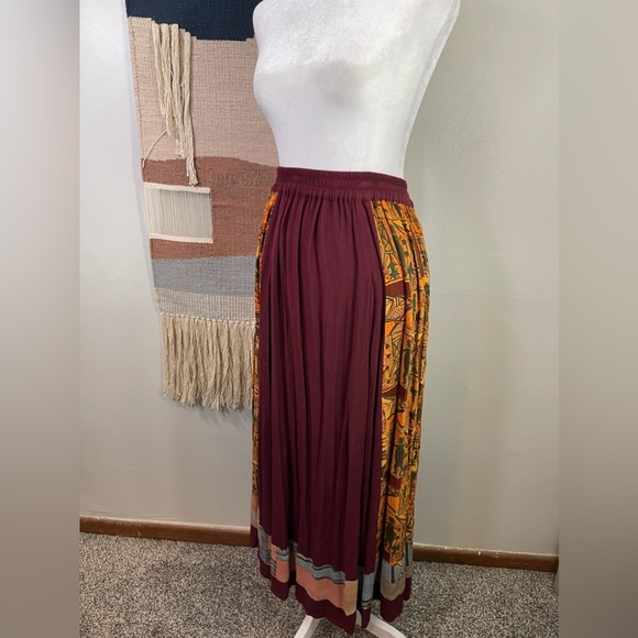 Vintage | Skirts | Vintage Red Bohemian Egyptian Art Patchwork Maxi ...